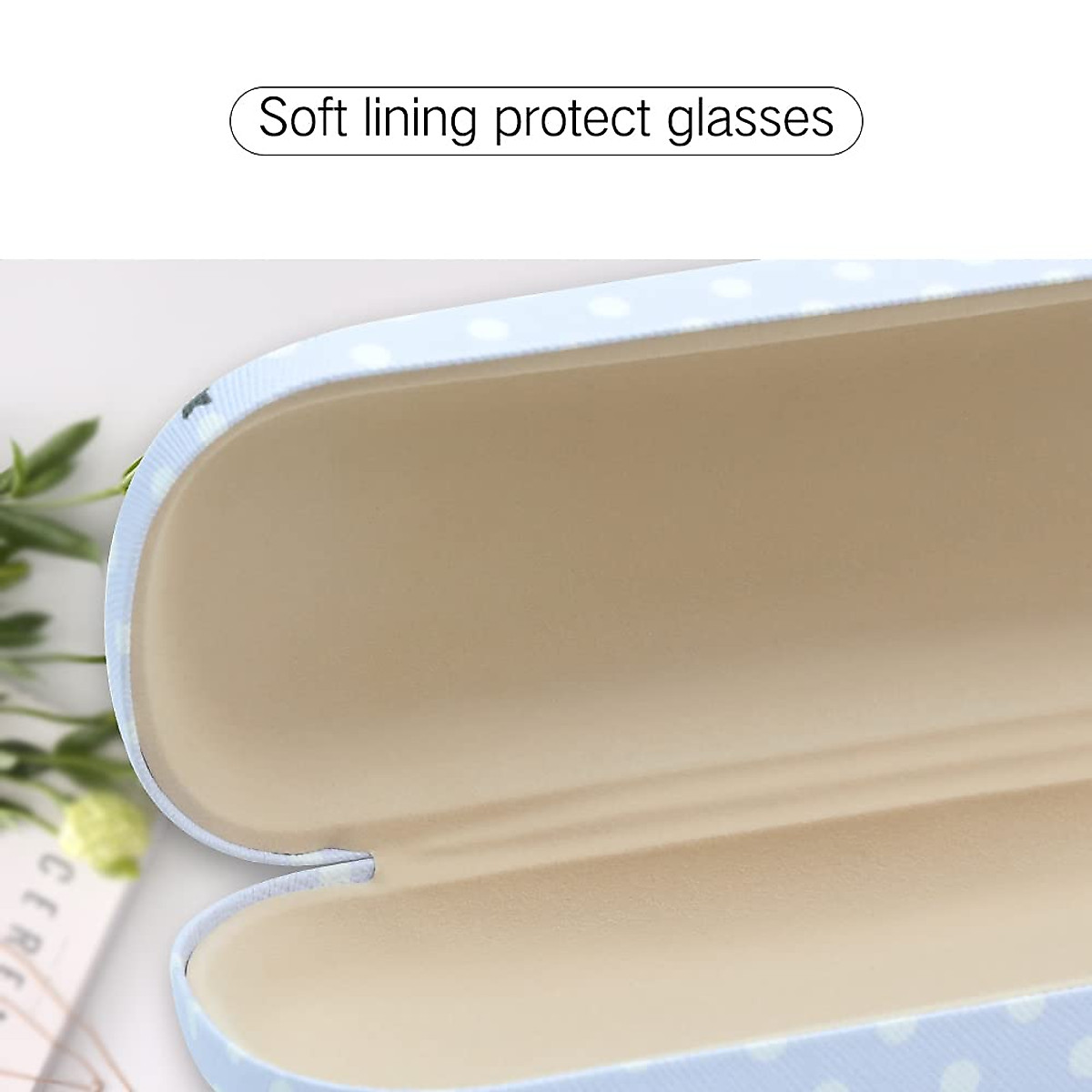 PERFECTSIGHT Hard Shell Eyeglasses Case, PU Leather Protective Glasses Case, Cute Cartoon Surface Eyeglass Case for Women Girls (Blue Kurom)