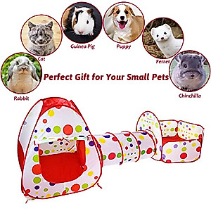 Fhiny Small Animal Playpen, Breathable Pop Open Portable Tent Rabbit Connect Tunnel Foldable Pet Exercise Enclosure Hiding Training Toys for Puppy Kitten Chinchilla Hamster Gerbils Guinea Pig (Red)