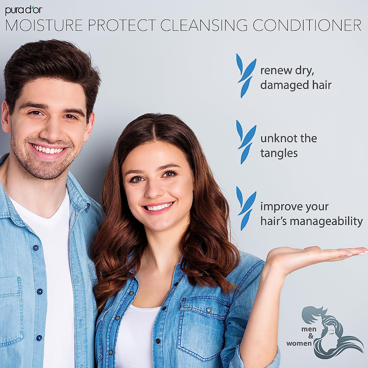 PURA D'OR 16 Oz Moisture Protect Cleansing Conditioner - Low Lather - Detangles & Restores Hair with Argan Oil, Lavender & Other Select Natural Ingredients, No Sulfates - All Hair Types - Men & Women