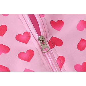 Kids Girls Zip-up Jacket Toddler Hoodies Long Sleeve Heart Print Hooded Sweatshirt Cute Sweater Cotton Tee Shirt Top Fall Winter Clothes Valentine's Day Outfit for Girls Size 7