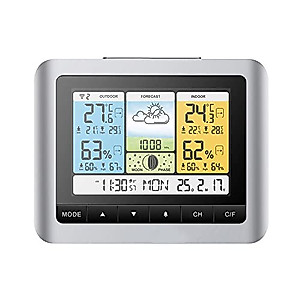 XARONF Weather Station Indoor Outdoor Thermometer, Atomic Alarm Clock with Temperature Alert Humidity, Large Color Display Weather Monitor with Calendar and Backlight for Home