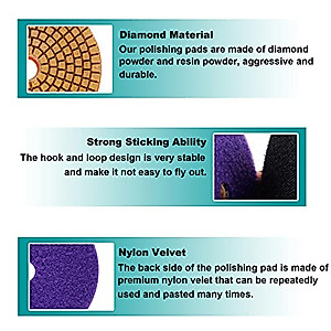 Toolly 12 Pack 4 inch Diamond Polishing Pads Set Wet/Dry Polishing Kit 10pcs 50#-3000# Grit Pads with 2pcs Hook and Loop Backer Pads for Granite Stone Concrete Marble Floor Grinder or Polisher