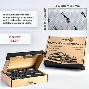 CANOPUS Sound Deadening Mat for Cars, 50 mil 10 sqft, Pack of 10 Sheets, Butyl Sound Deadener Mat, Audio Car Sound Dampening Material for Car Trunk, Door, Floor and Ceiling, Black