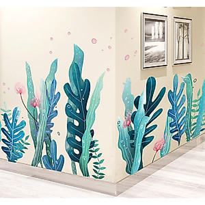 Green Seaweed Wall Sticker Creative Under The Sea World Ocean Grass Baseboard Decal Removable Wallpaper DIY Art Mural for Wall Corner Decor Kids Nursery Bathroom Living Room Bedroom Classroom