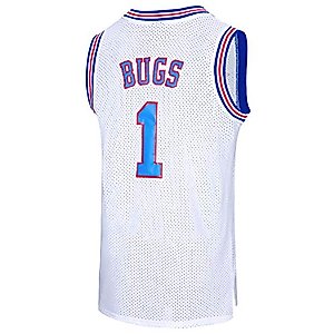 RAVVIN Men's Basketball Jersey #1 Bugs Space Movie Jersey Stitched S-XXXL (Small, White)
