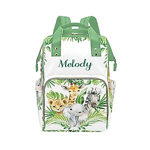 Yeshop Jungle Safari Animals Nuetral Personalized Diaper Bag Backpack Tote with Name,Custom Travel Nappy Mommy Bag Backpack for Baby Girl Boy Gift, 10.83 inches * 6.69 inches* 15 inches