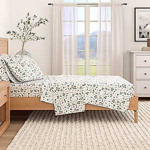 Great Bay Home Flannel Sheet Set King Size - 100% Turkish Cotton, Double-Brushed, Printed Bed Sheets - Ultra-Soft, Cozy, 4-Piece Bedding Set (Little Holly)