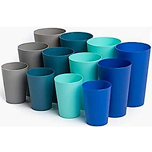 Klickpick Home Multi Size 10 Ounce 15 Ounce 20 Ounce - 12 Piece Kids Cups Premium Quality Plastic Beverage Tumblers Cup Reusable Cups Dishwasher Safe BPAFree In 4 Coastal Colours