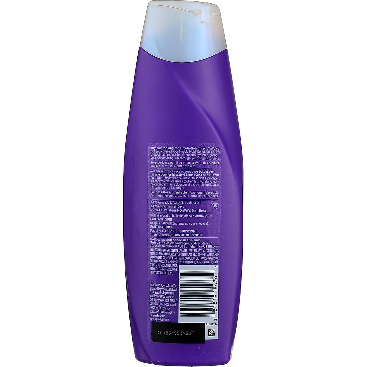 Aussie Miracle Moist Conditioner 12.1 Ounce With Avocado & Jojoba Oil (360ml) (3 Pack)