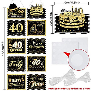 Large Happy Birthday Sign Cutouts Banner Birthday Anniversary Decoration Party Supplies Door Sign Birthday Theme Party Wall Decoration Signs 10 Counts (40th)