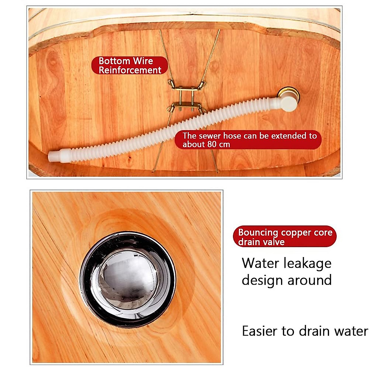 MegLob Freestanding Wooden Bathtub Lit, Solid Wood Deep Soaking Tub with Armrests, Japanese Style Soaker Alone Stand, Spa Hotel Private Bathtub, Beauty Salon Equipment,Cypress,100cm/39.37"