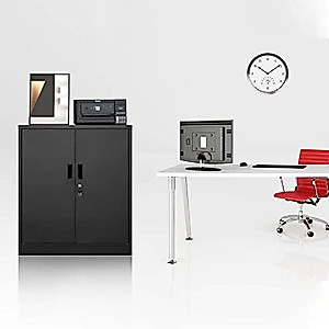 TaskStorz Metal Garage Storage Cabinets，Metal File Cabinet with 2 Adjustable Shelves, Lockable Storage Cabinets for Office, Home, Garage, Warehouse 36" H x 31.5" W x 15.7" D (Black)