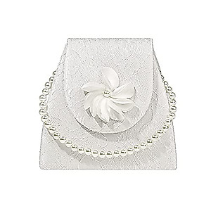 Mulian LilY Premium Floral Lace Satin Pearl Top Handle Clutch Handbag With Detachable Chain flower wedding Bridal Bag White M029