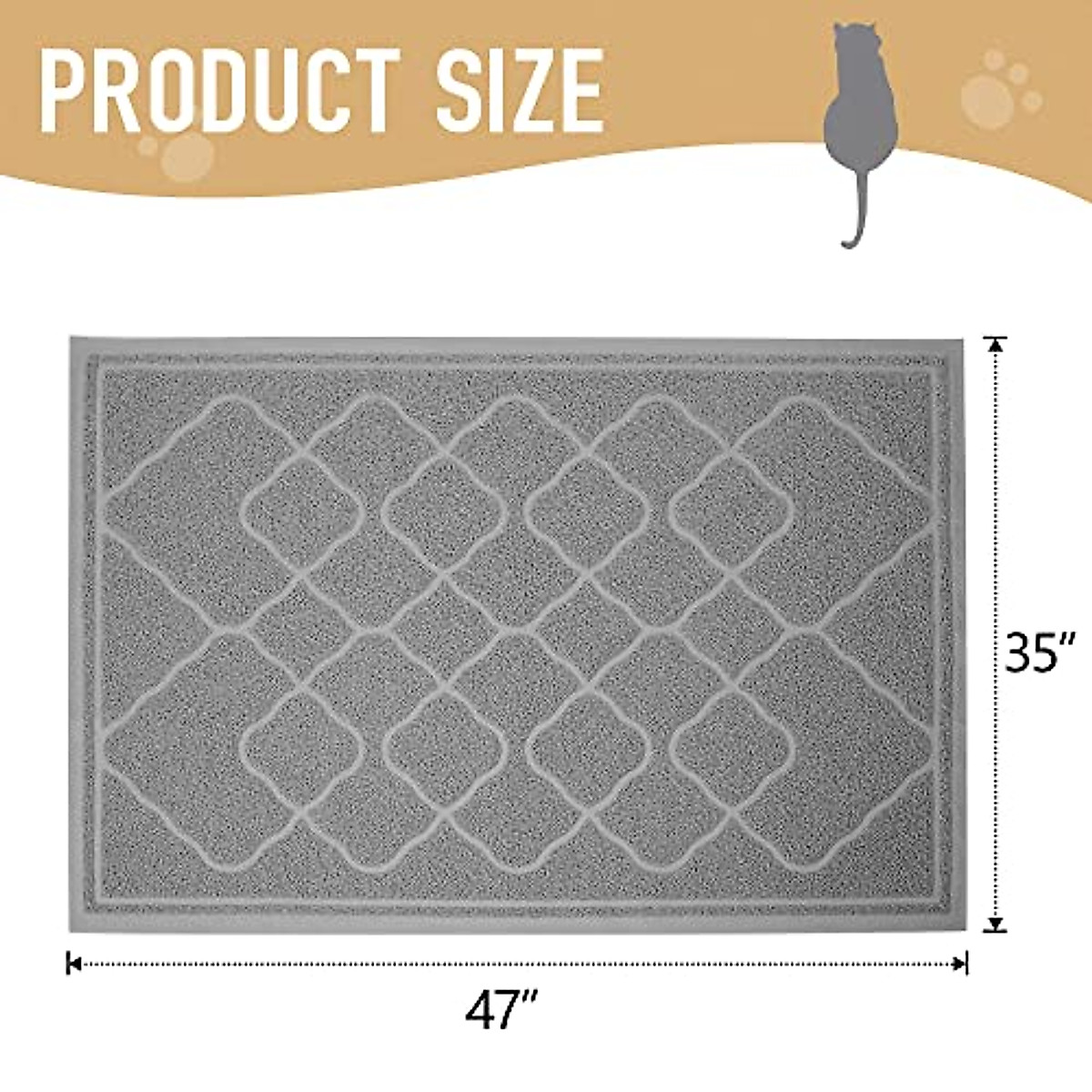 Heeyoo Cat Litter Mat, Large Kitty Litter Box Mat 47 x 35 Inches, Litter Trapping Mat with Waterproof and Non-Slip Backing, Keep Floors Clean, Soft on Kitty Paws