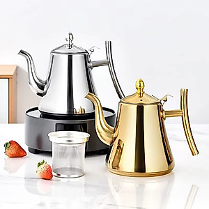 50oz/ 1500ml Stainless Steel Teapot, JYJFGSFA Metal Tea Kettle with Removable Infuser, Oil Can with Filter Coffee Server Table Serving Pot for Home, Restaurant, Outdoor, Dishwasher Safe(Silver)