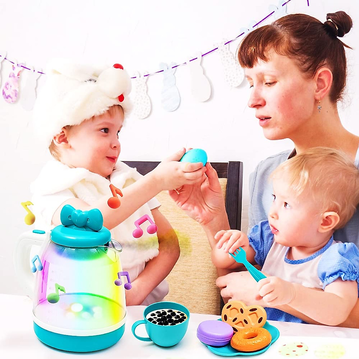 Tea Party Set for Little Girls,Pretend Play Princess Tea Time Toy with Singing Spray Teapot,Elegant Kids Kitchen Pretend Play,for Toddlers 3 Years and up,for Kids' Tea Party,Family Trip,Girl Gifts