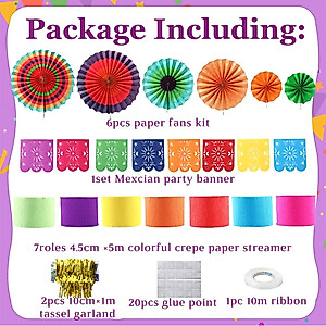 Fiesta Party Decorations with Paper Fans, Mexican Fiesta Cinco De Mayo Streamer Picado Banner Backdrop for Fiesta Taco Party Wedding Bridal Baby Shower Birthday Party Supplies