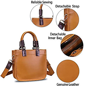 Genuine Leather Small Phone Bag Top Handle Handbag for Women Little Vintage Shoulder Bag Handmade Tiny Crossbody Satchel (Brown)