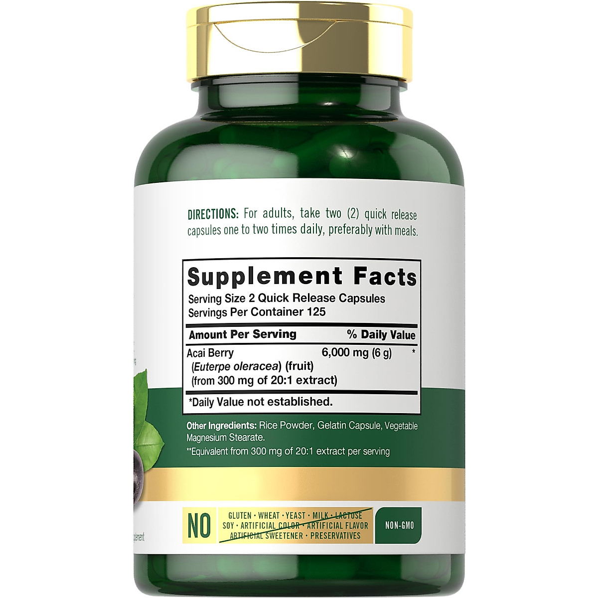 Carlyle Acai Berry Capsules 6000mg | 250 Count | Non-GMO & Gluten Free Acai Berry Extract