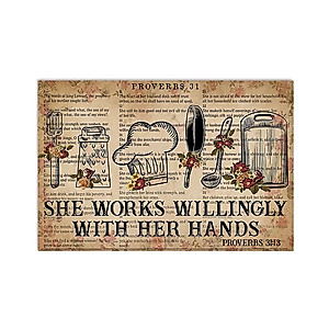She Works Willingly With Her Hands Vintage Decor Wood Sign Suitable For Home Kitchen Cafe Garden Restaurant Retro Plaque 12x16 Inch