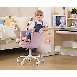 CIMOTA Cute Kids Desk Chair,Velvet Bedroom Chair Adjustable Child Computer Chair Swivel Shell Vanity Chairs for Girls Bedroom/Study Room, Light Purple