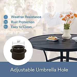 VICLLAX Outdoor Patio Round Dining Table, 42"x 42" Metal Slatted Round Tabletop with Adjustable Umbrella Hole for Deck Lawn Garden Backyard, Black