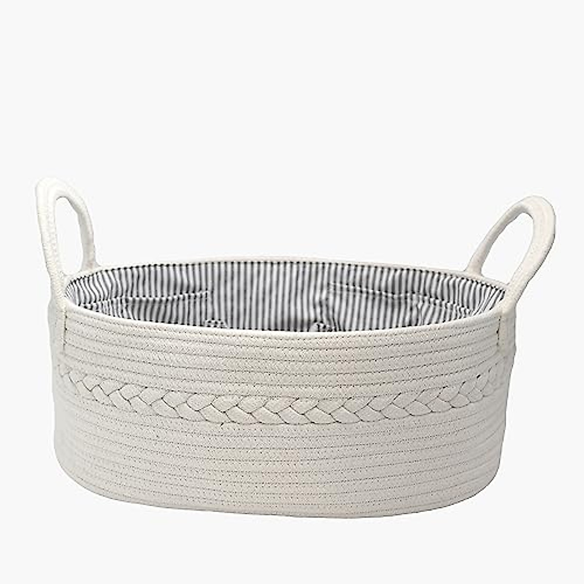 Extra Large Baby Diaper Caddy Organizer 16.5"X11"X6.5" Woven Cotton Rope Baby Shower Basket [8 Pockets+5 compartments]Nursery Storage Bin Portable Car Travel Tote Bag Newborn Registry Boy Girl