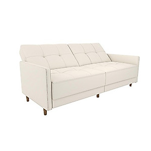 DHP Andora 76 Inch Futon Sofa Bed in Faux Leather, Modern Upholstered Couch Sleeper with Button Tufted Back and Seat, White