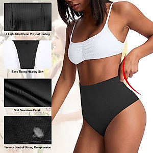 Thong Shapewear for Women Waist Trainer Tummy Control Butt Lifter Seamless Slimming Body Shaper Panties,Black+Beige,X-Large