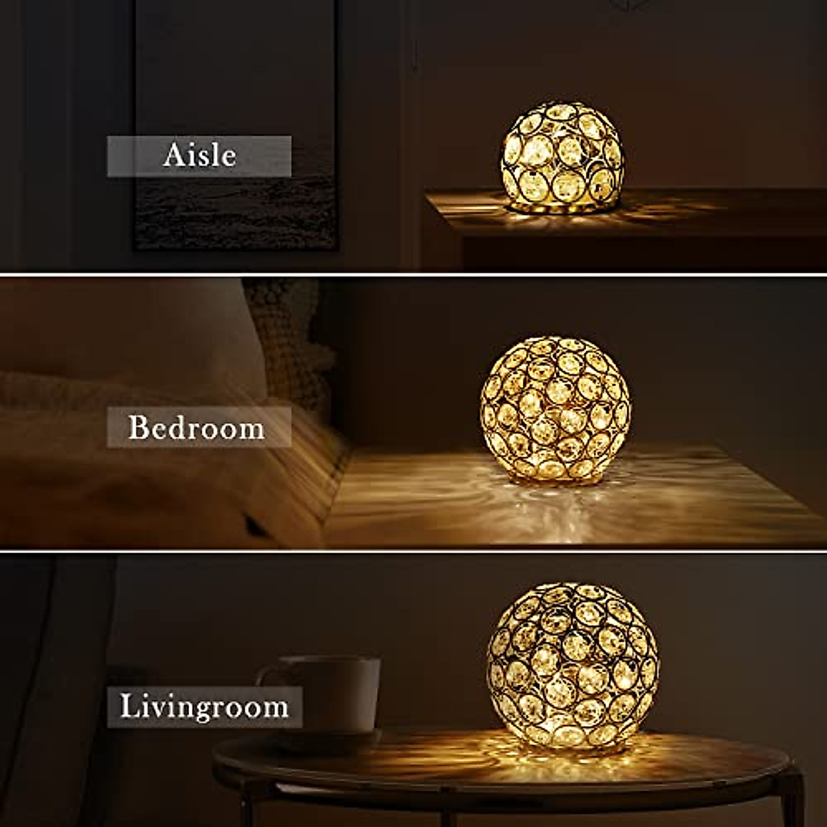 Zipdiz Crystal Ball - Crystal Led Light - Christmas Table Decor - Gold Orbs Decorative Balls - Lighted Christmas Ball - Led Light Christmas Decoration Indoor Use (5" Warm White, Gold)