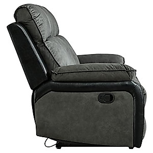 Signature Design by Ashley Woodsway Modern Faux Leather Tufted Reclining Sofa, Gray & Black