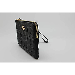 Coach Signature Embossed Leather Corner Zip Wristlet Clutch Black F30049