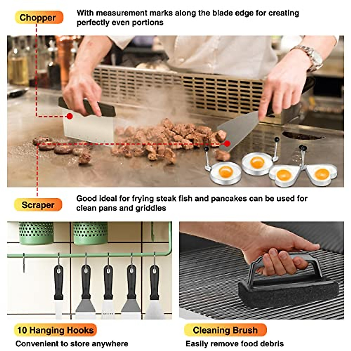 Griddle Accessories Kit, 35PCS Flat Top Griddle Grill Tools Set for Blackstone and Camp Chef, Stainless Steel Professional Grill Accessories/Spatula Set with Carrying Bag for Men/Women Outdoor BBQ