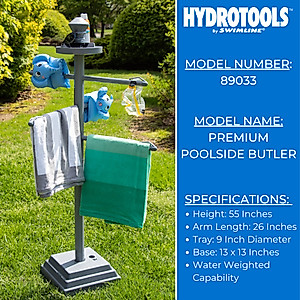 HYDROTOOLS BY SWIMLINE 89033 Premium Free Standing Poolside Valet Towel Rack Adjustable With Water Weighted Base Three Arms Secure Clips For Outdoors & Indoors Pool Patio Poolside Holder Drying Stand