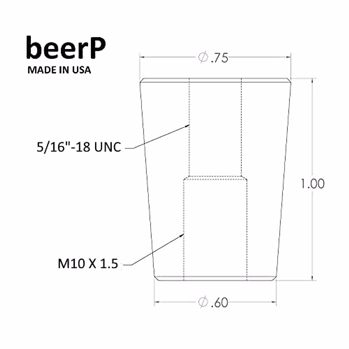 Beer Tap Ferrule & Hanger Bolt Set Metric - 5/16"-18 Top, M10x1.5 Bottom with 5/16" Hanger Bolt - 5 Sets