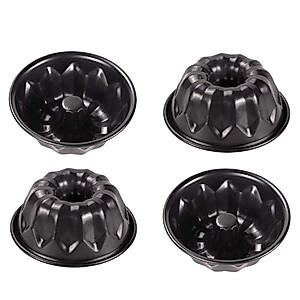 Webake 4 Inch Mini Fluted Tube Pans Nonstick Bakeware Set of 4 for Bundtlette, Angel Food Cake, Kugelhopf, Brownie