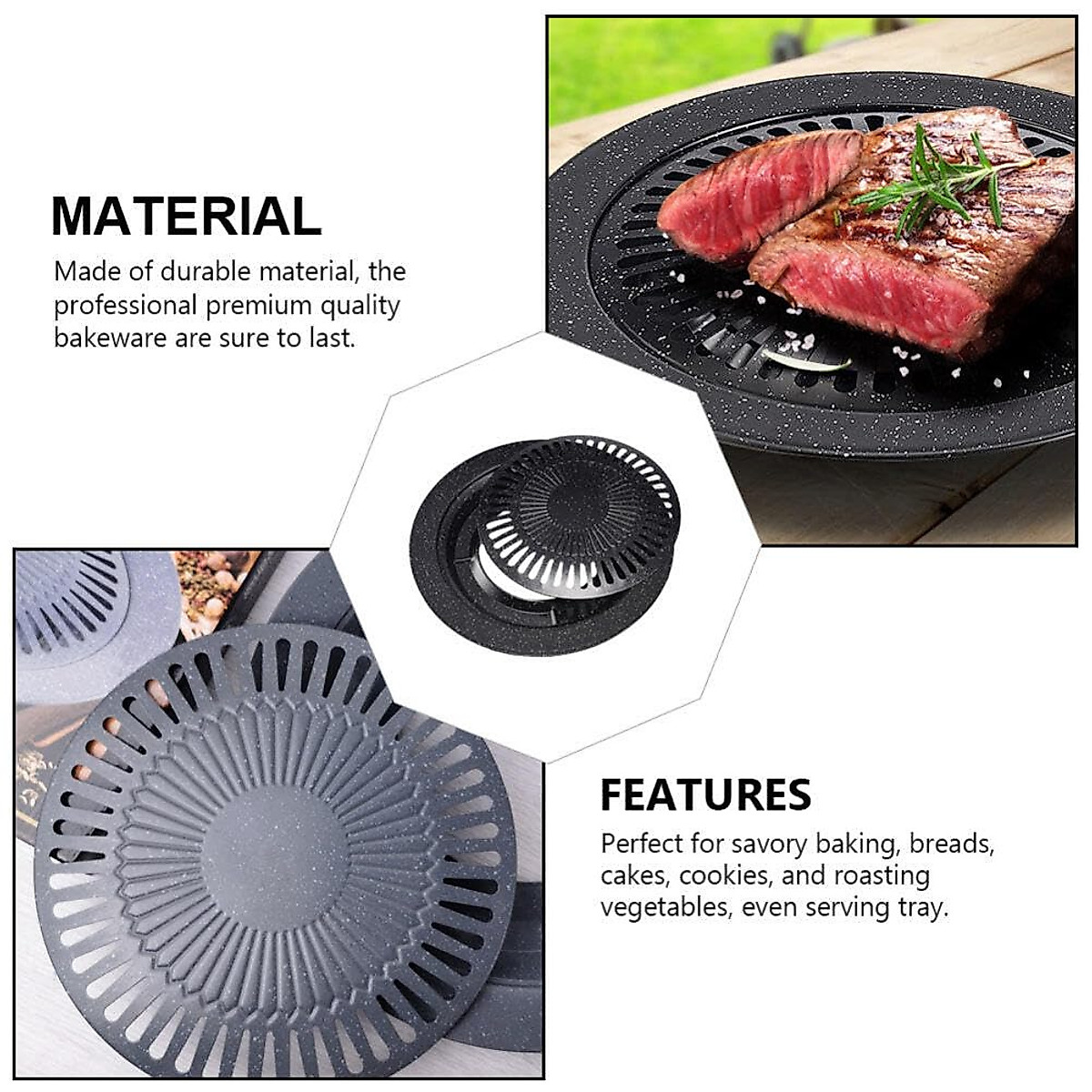 Cabilock Portable Stove Korean Grill Pan Cast Iron Non Stick Indoor Grill Stovetop Plate Round Barbecue Pan Korean Style BBQ Plate Table BBQ Korean BBQ Grill Pan Cheesecake Pan