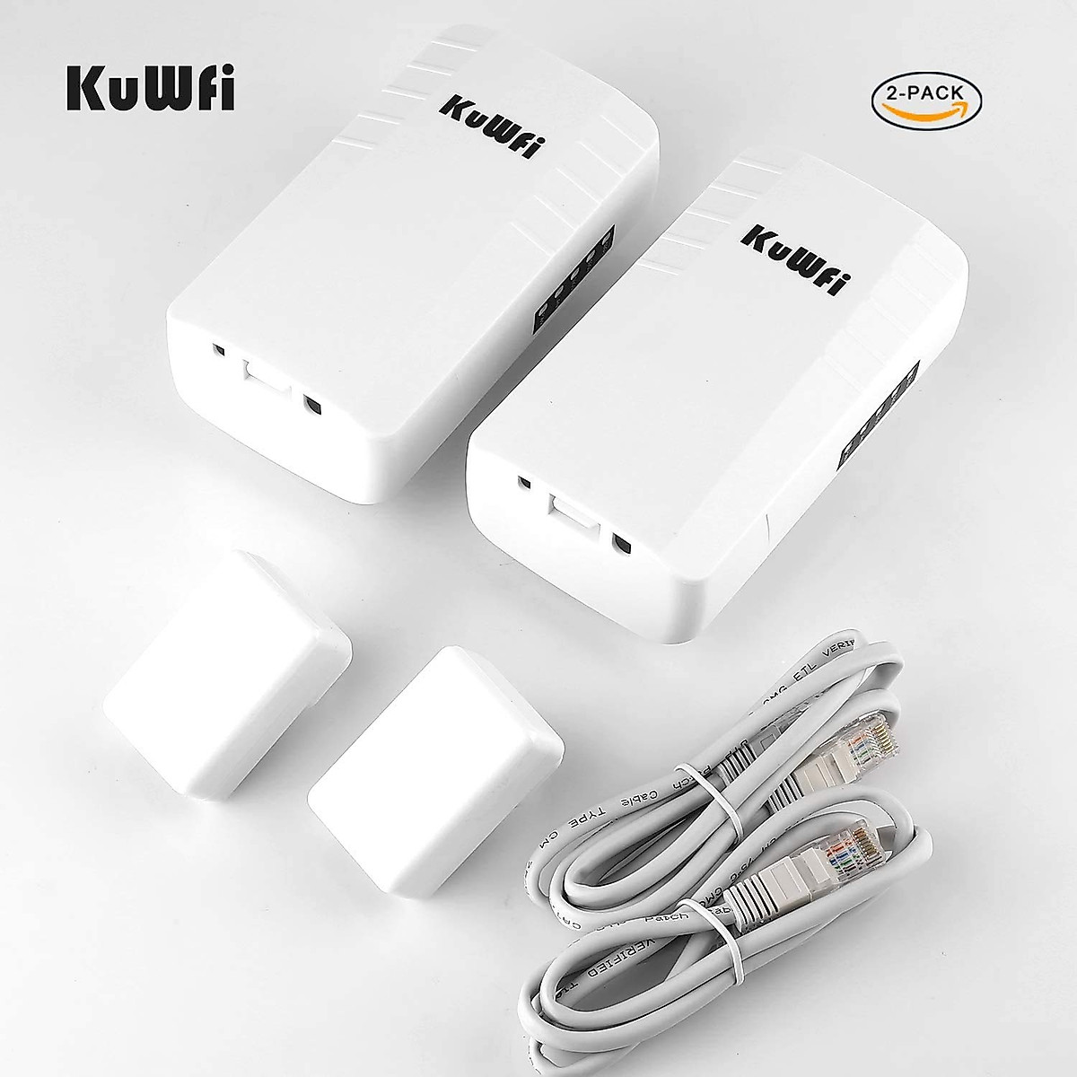 KuWFi Wireless WiFi Bridge Outdoor CPE Kit Point to Point 2.4G 300Mbps Waterproof Long Range WiFi Extender with Ethernet Port