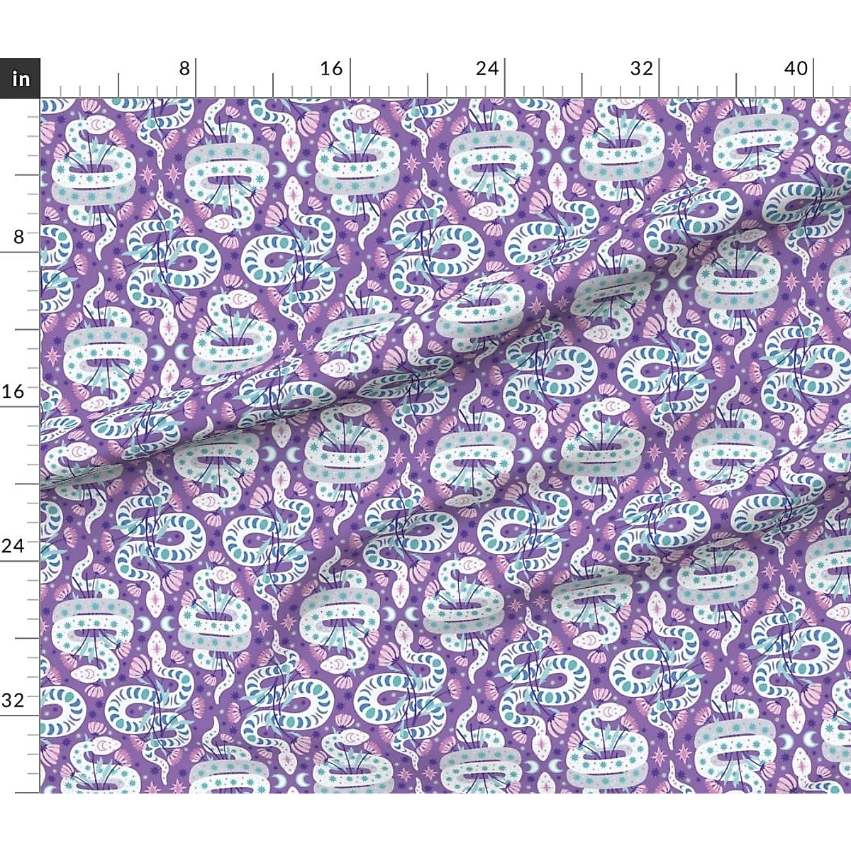 Spoonflower Fabric - Flowers Snakes Stars Floral Purple Damask Reptile Printed on Petal Signature Cotton Fabric Fat Quarter - Sewing Quilting Apparel Crafts Decor