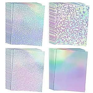 Koala Holographic Laminate Sheets A4 Clear Holographic Sticker Paper 25 Sheets Self Adhesive Transparent Waterproof Holographic Overlay for Sticker Paper - Gem, Dot, Rainbow, Star Patterns