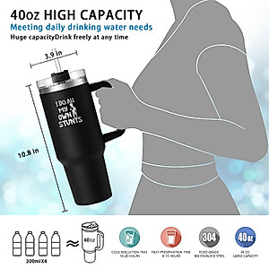 I Do My Own Stunts Tumbler - 40 oz Insulated Cup with Handle & Straw - Funny Get Well Gift for Men & Women, Broken Bone, Surgery Recovery, Knee or Leg Injury, Accident-Prone Coffee Mug