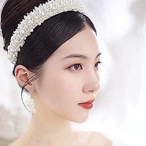 MHDGG Faux Pearl Headbands for Women White Bling Rhinestones Hairbands Bridal Hair Hoop Wedding Accessories for Girls