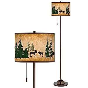 Giclee Glow Moose Lodge Bronze Club Floor Lamp with Print Shade