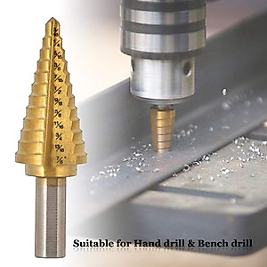 Saiper Titanium Step Drill Bit 3/16" to 7/8" (12 Step Sizes) HSS 4241 Triangle Handle Step Drill Bits Drill Holes for Plastic, Aluminum, PV Plate