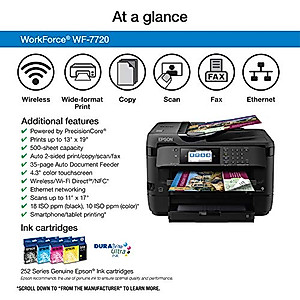 Epson WorkForce WF-7720 Wireless Wide-format Color Inkjet Printer with Copy, Scan, Fax, Wi-Fi Direct and Ethernet, Amazon Dash Replenishment Ready