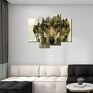 Wolf 4 Pieces Modern Canvas Painting Wall Art The Picture for Home Decoration Wolf Pine Trees Forest Water Wolf Animal Print On Canvas Giclee Artwork for Wall Decor