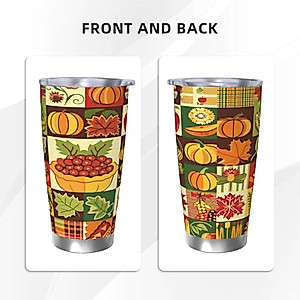 AYCZN Thanksgiving Harvest 20 OZ Tumbler Stainless Steel Travel Coffee Mug, Grape Pumpkin Insulated Water Bottle with Lid and Straws Leakproof Thermal Cup