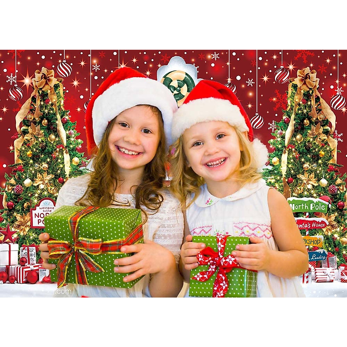 Christmas Gingerbread House Backdrop Winter Merry Xmas Tree Gift Photography Background Family Holiday Party Red Christmas Theme Backdrop Decoration 7x5FT