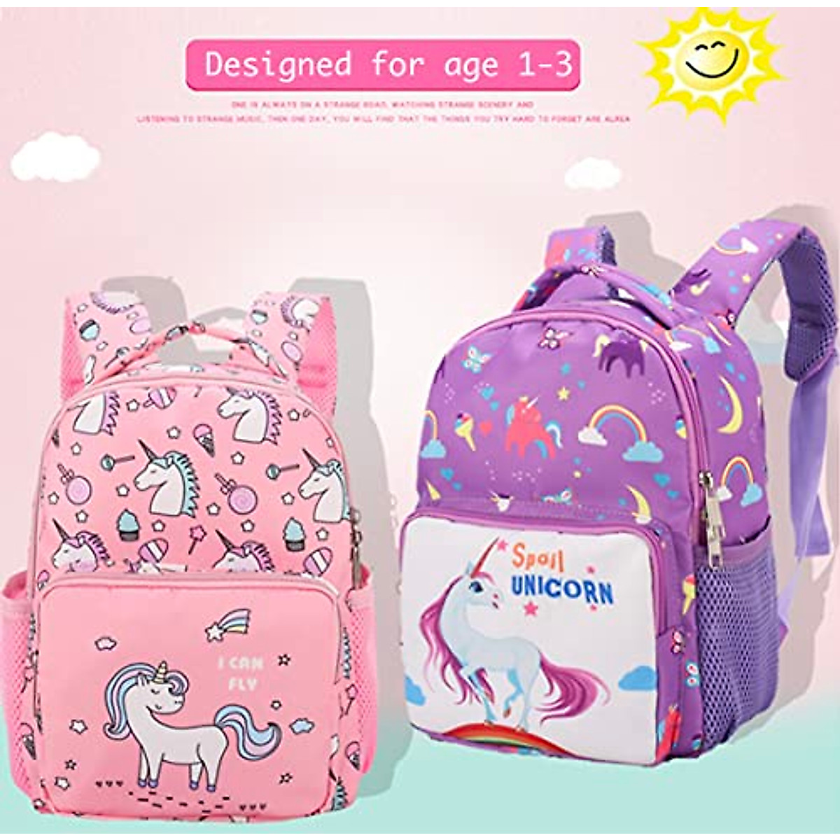LESNIC Toddler Unicorn Backpack, 11 inch Lightweight Breathable Cute Rucksack for Kids Boys & Girls, Unicorn Rucksack Toddler Kids Bag 28 * 20 * 10cm/11 * 8 * 4in