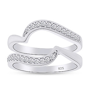 SAVEARTH DIAMONDS 1/5 Carat Round Cut Lab Created Moissanite Diamond Enhancer Guard For Engagement Wedding Ring In 14K White Gold Plated 925 Sterling Silver (G-H, VVS1, 0.20 Cttw) Size - 8